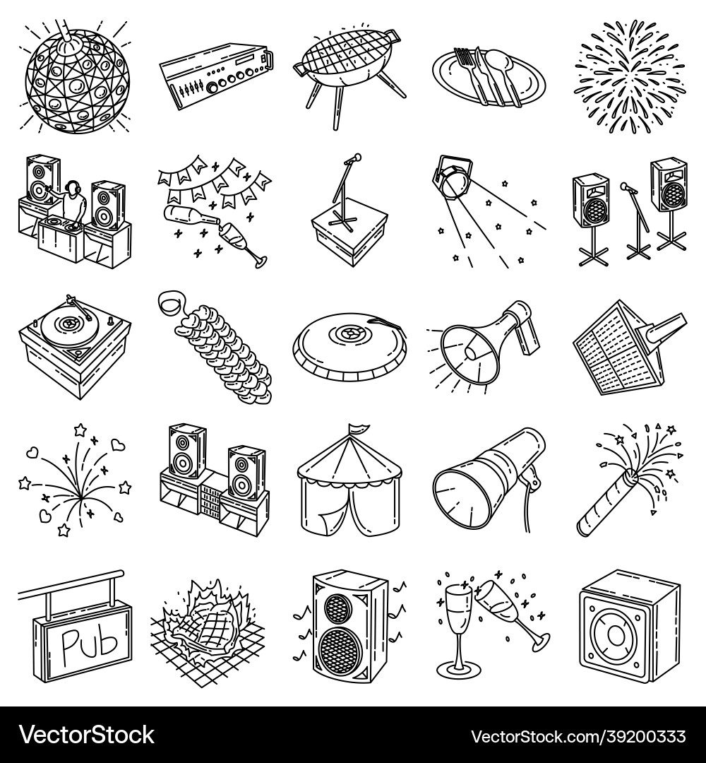 Party set icon doodle hand drawn or outline Vector Image