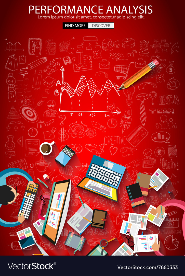 Performance Analysis Concet With Doodle Design Vector Image