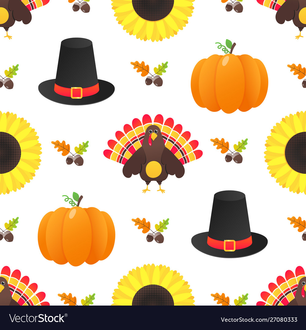Seamless colorful thanksgiving pattern with turkey