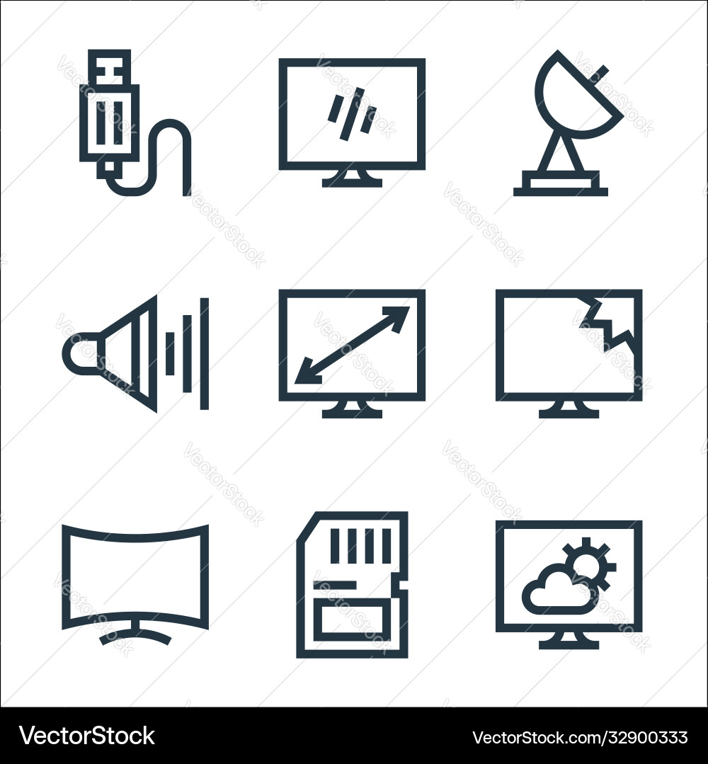 Television line icons linear set quality line set Vector Image