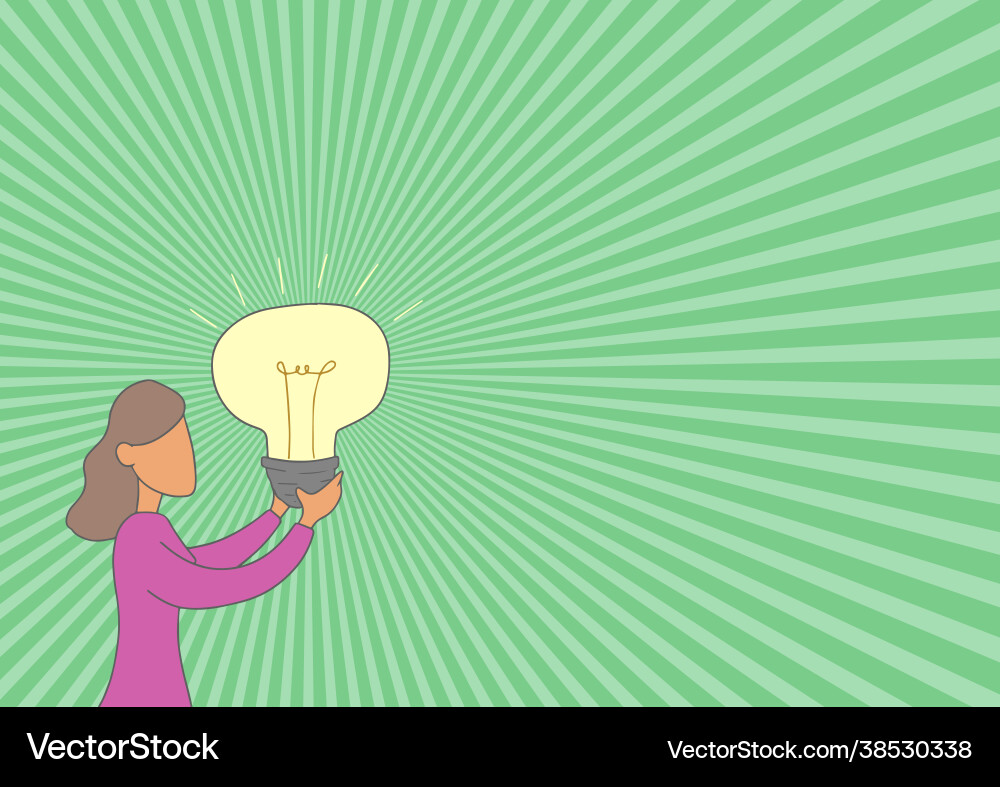 Lady standing drawing holding light up showing Vector Image