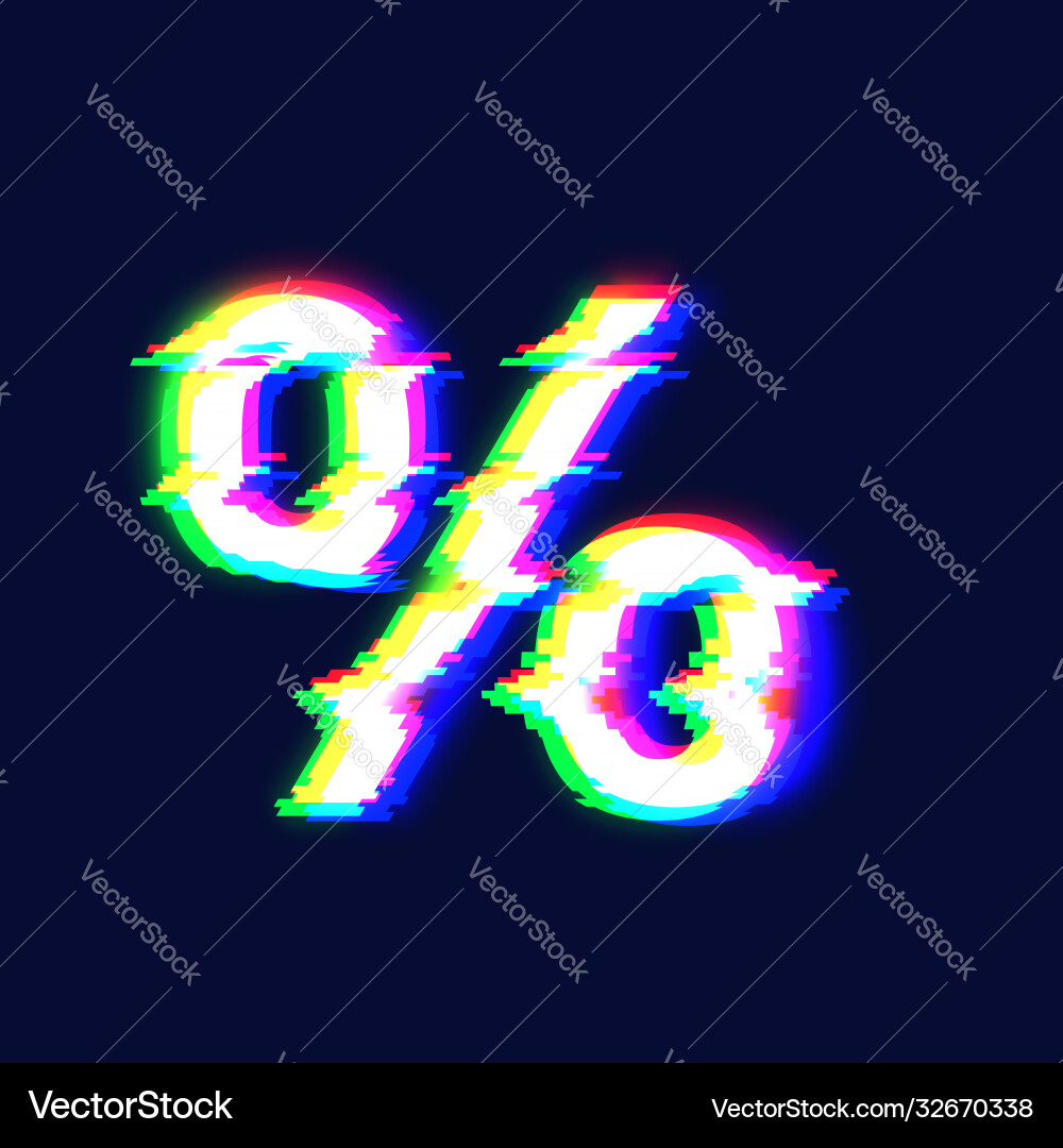 Realistic glitch font character percentage Vector Image