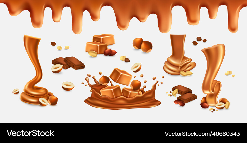 3d caramel toffee melting liquid sugar drip Vector Image