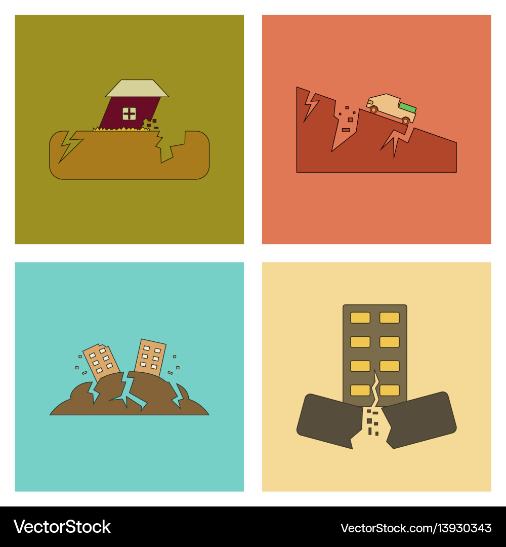 Assembly flat icons natural disaster earthquake Vector Image