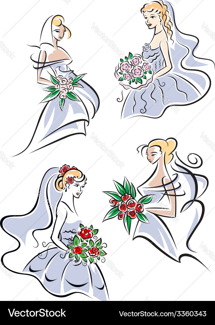 Bride in gown holding flowers Royalty Free Vector Image
