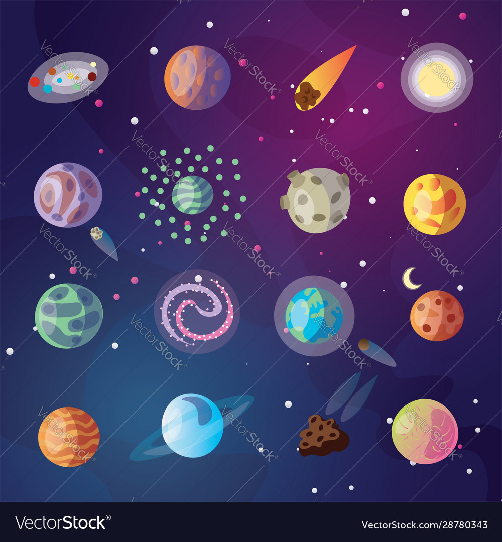 Cute cartoon collection fantasy planets Royalty Free Vector