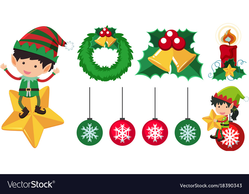 Elves and christmas ornaments Royalty Free Vector Image