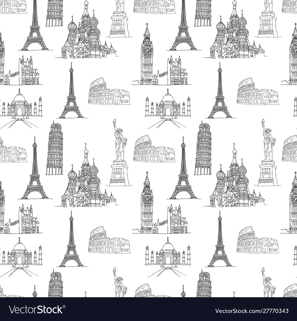 Famous places seamless pattern Royalty Free Vector Image