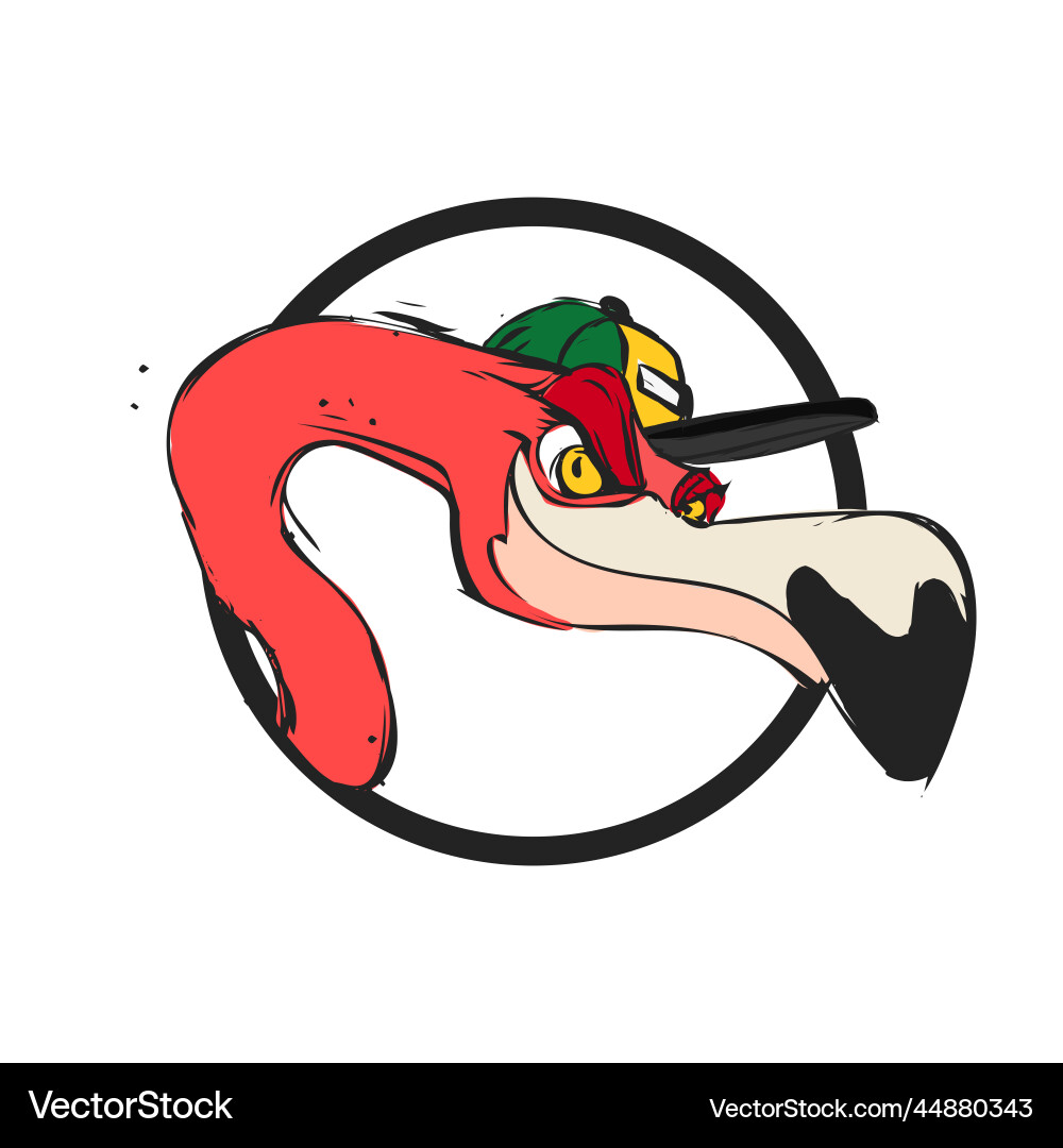 Flamingo cartoon character in a baseball cap head Vector Image