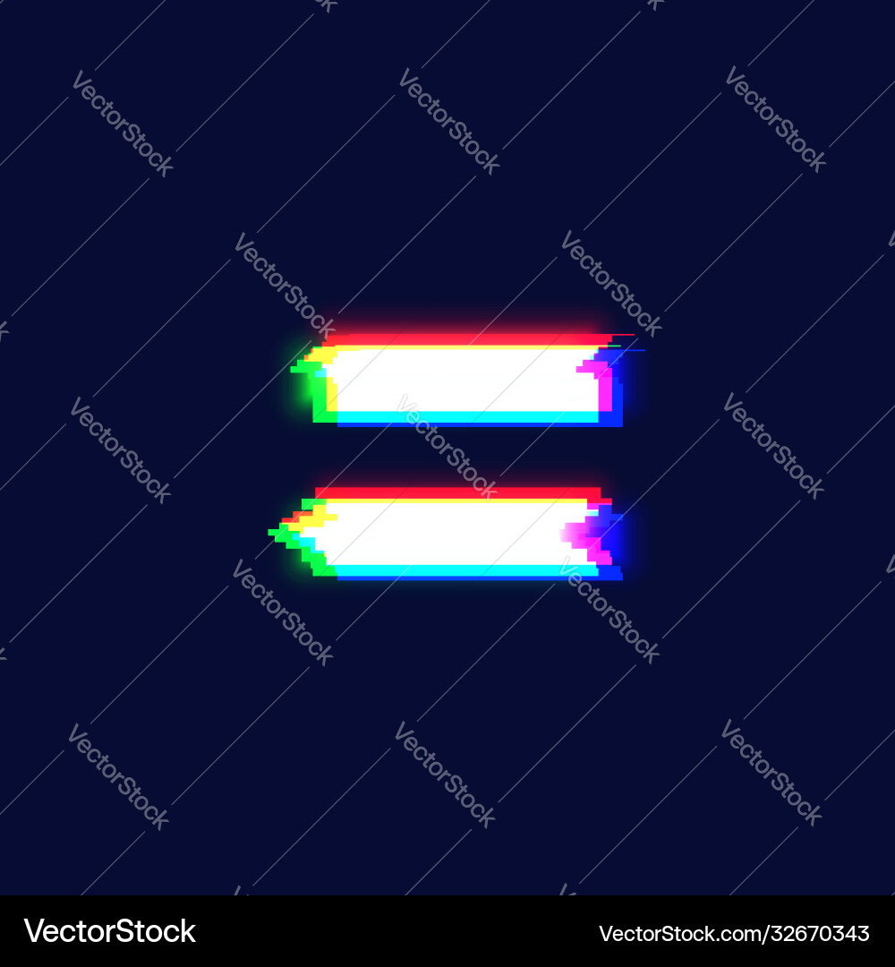 Realistic glitch font character equal sign Vector Image