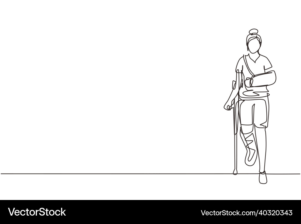 Single continuous line drawing injured woman Vector Image