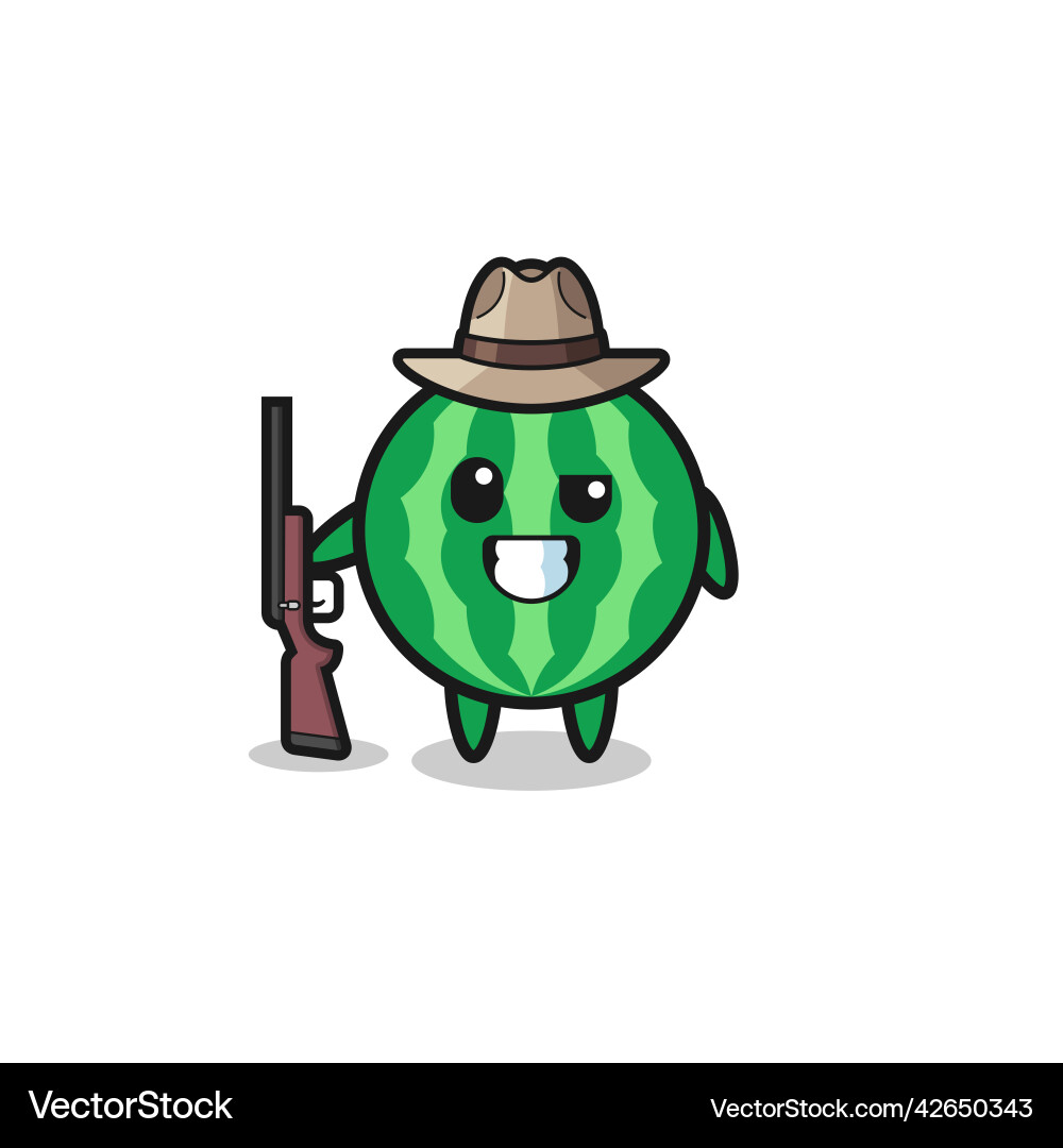 Watermelon hunter mascot holding a gun Royalty Free Vector