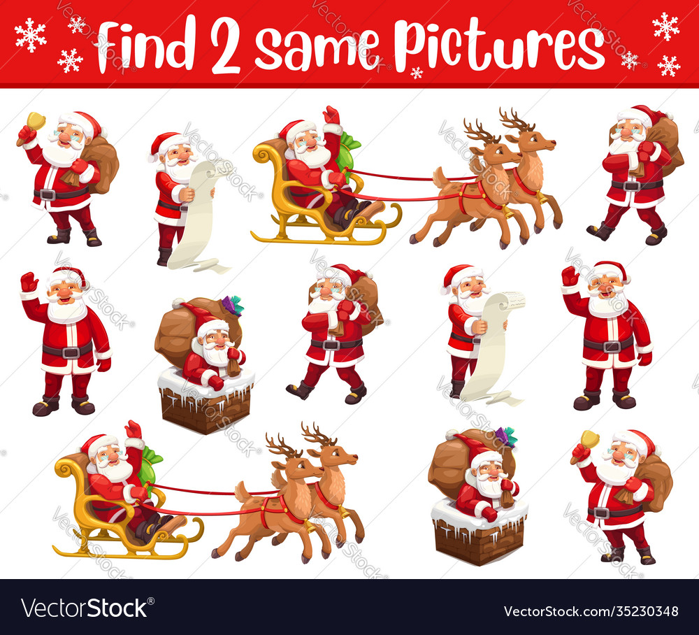Christmas matching game with santa characters Vector Image