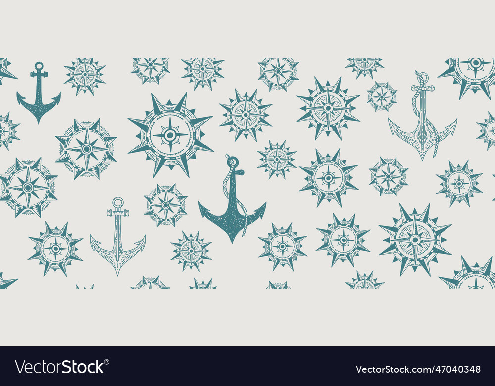 Compass wind rose anchor pattern Royalty Free Vector Image