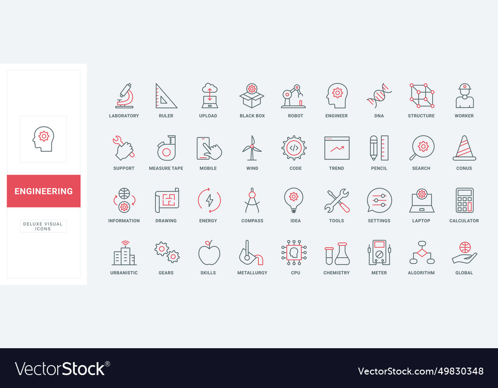 Engineering thin black and red line icons set Vector Image