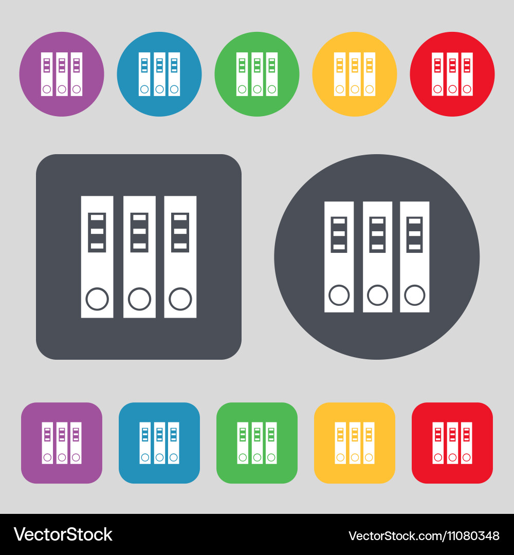 Folder icon sign a set of 12 colored buttons flat Vector Image