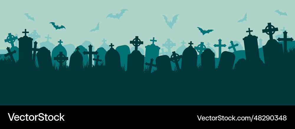 Halloween cemetery horizontal banner colorful Vector Image
