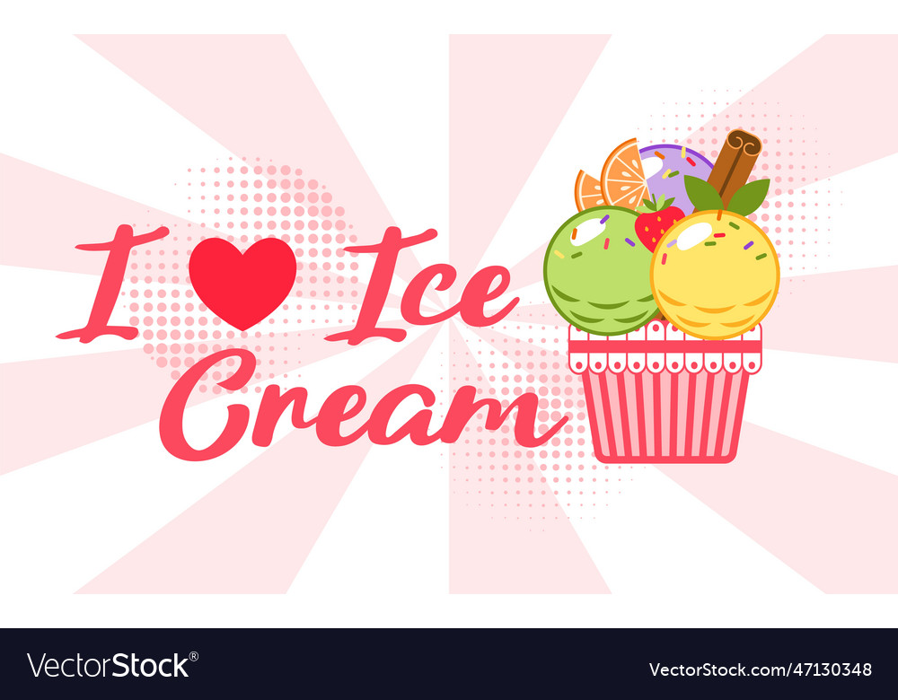 Label with ice cream scoops text i love ice cream Vector Image