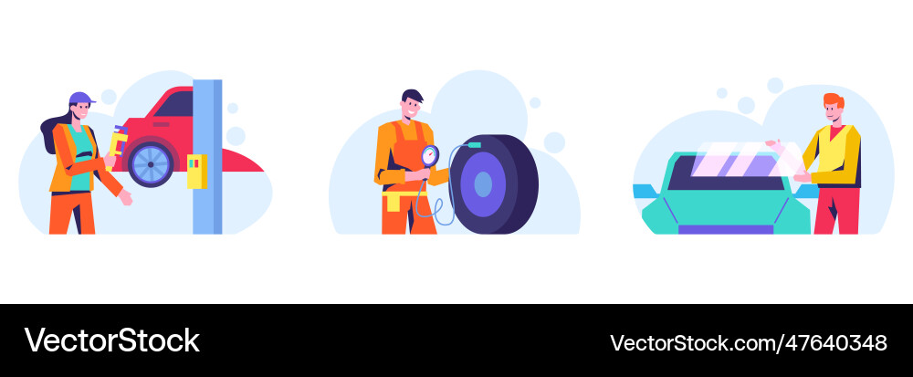 Set of different workers working in car service Vector Image