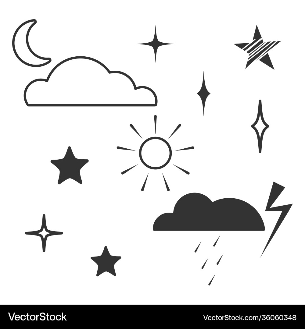 Weather icons set isolated elements in black gray Vector Image