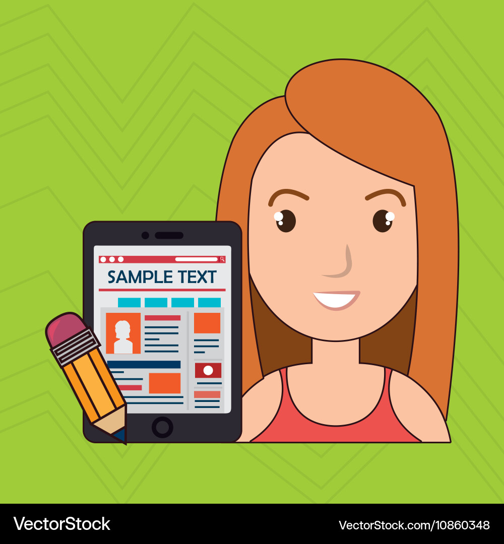 Woman cartoon smartphone sample test Royalty Free Vector