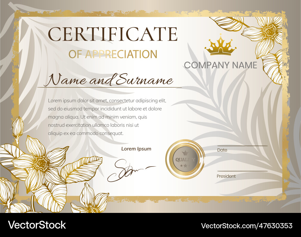 Certificate template design in beige and gold Vector Image