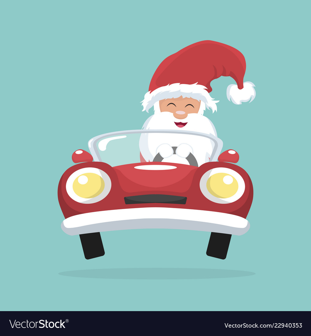 Christmas card santa claus driving his car Vector Image