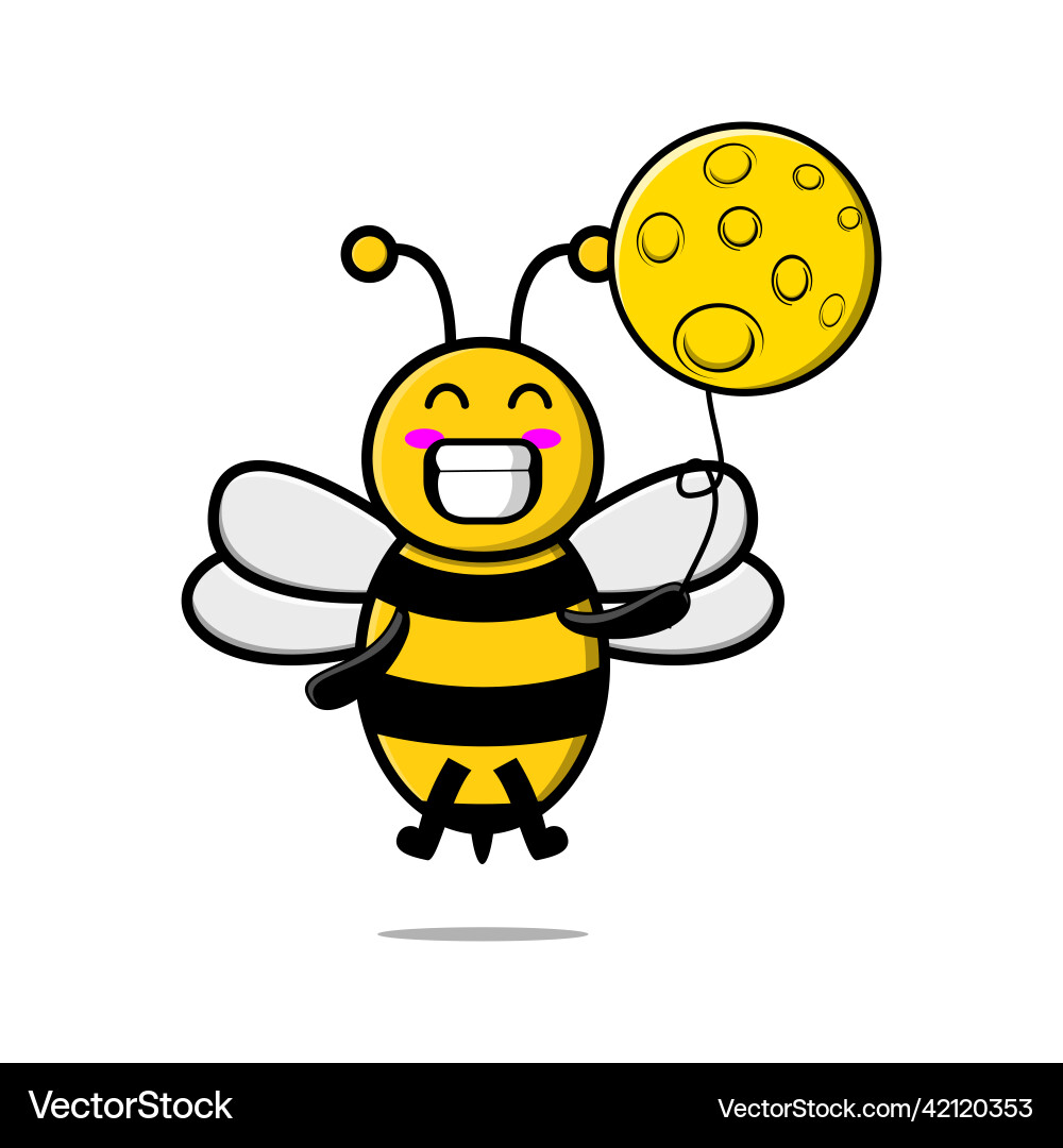 Cute cartoon bee floating with moon balloon Vector Image