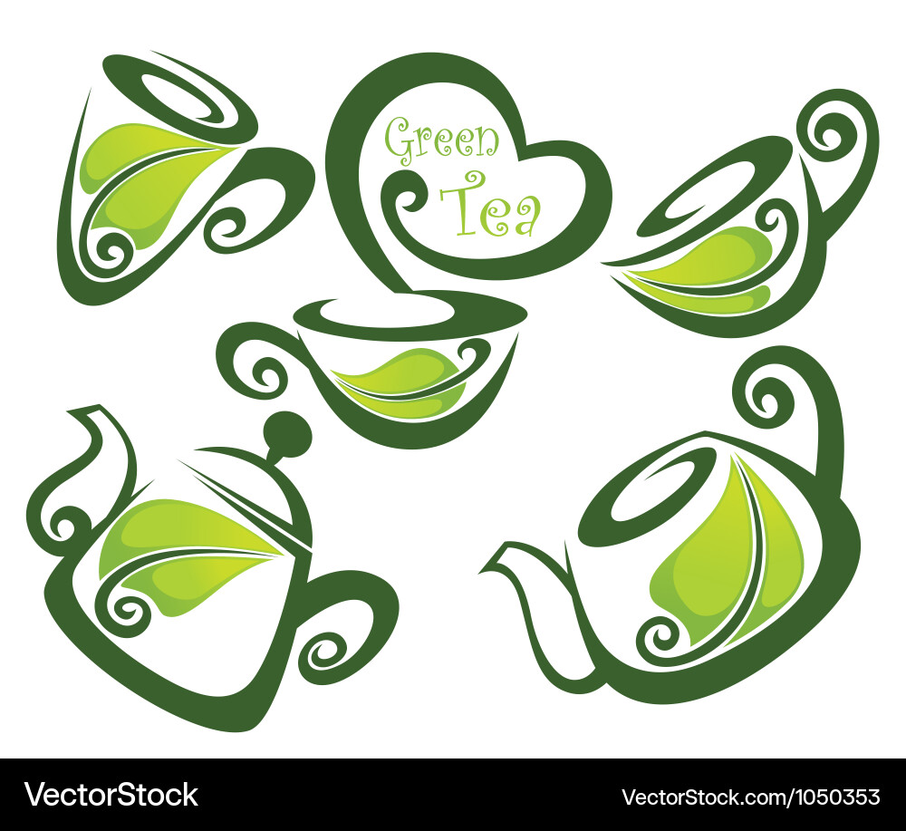 Green tea forms symbols and images Royalty Free Vector Image