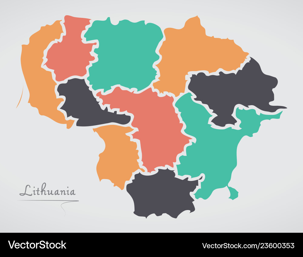 Lithuania map with states and modern round shapes Vector Image