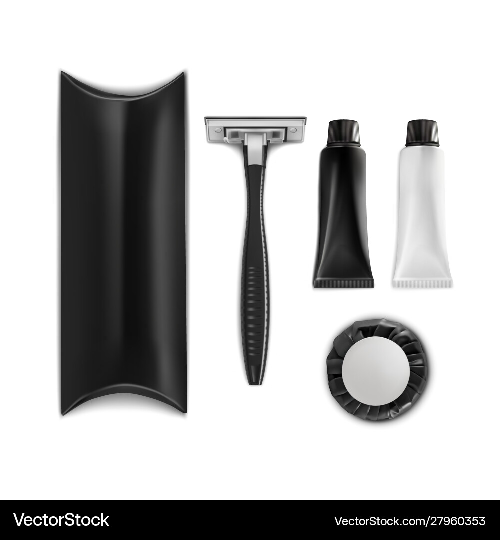 Mock up black set for shaving pillow box Vector Image