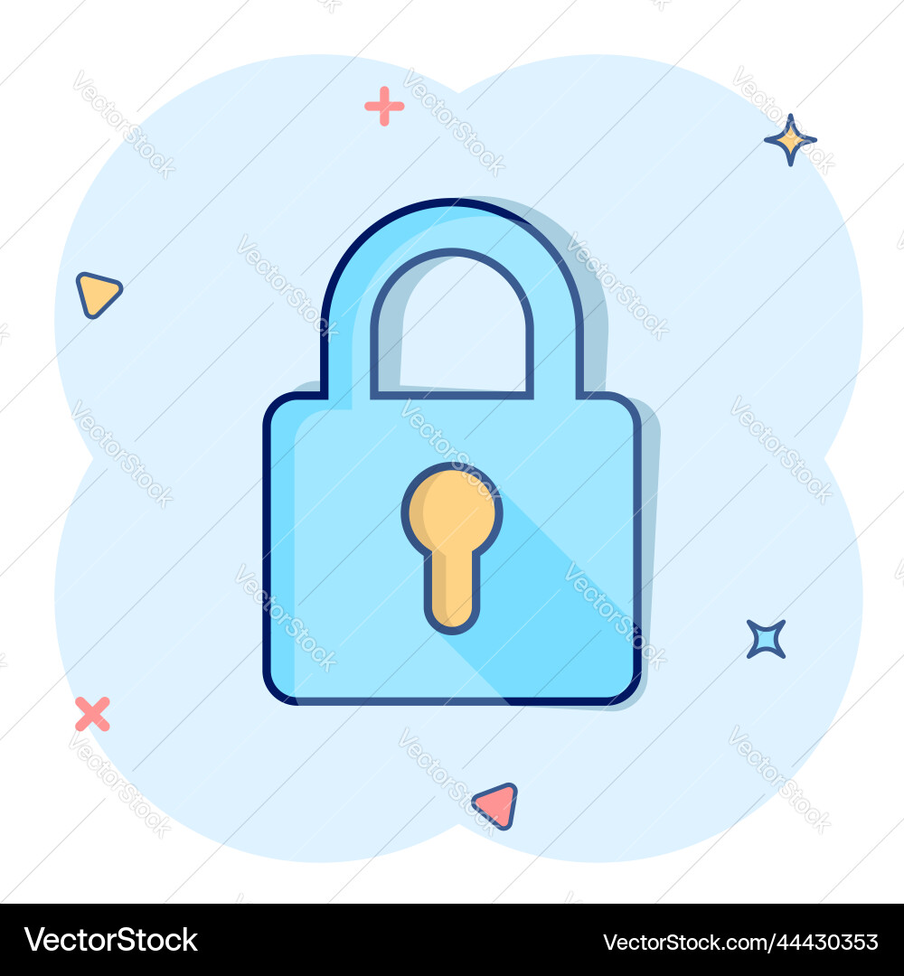 Padlock icon in comic style lock cartoon on white Vector Image
