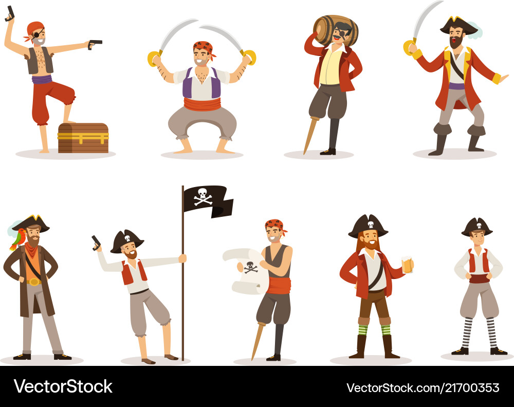 Pirate sailors with classic filibusterer Vector Image