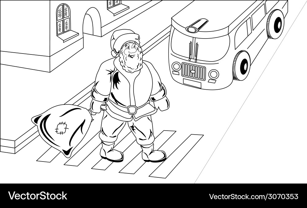 Santa crossing the road Royalty Free Vector Image