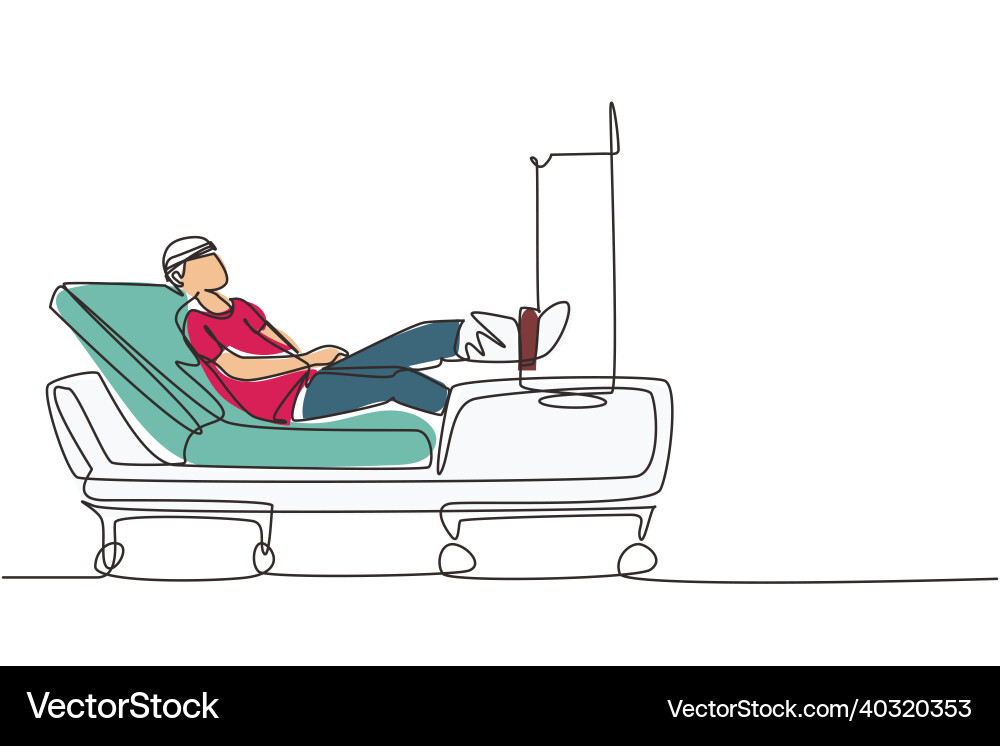 Single one line drawing male patient with broken Vector Image