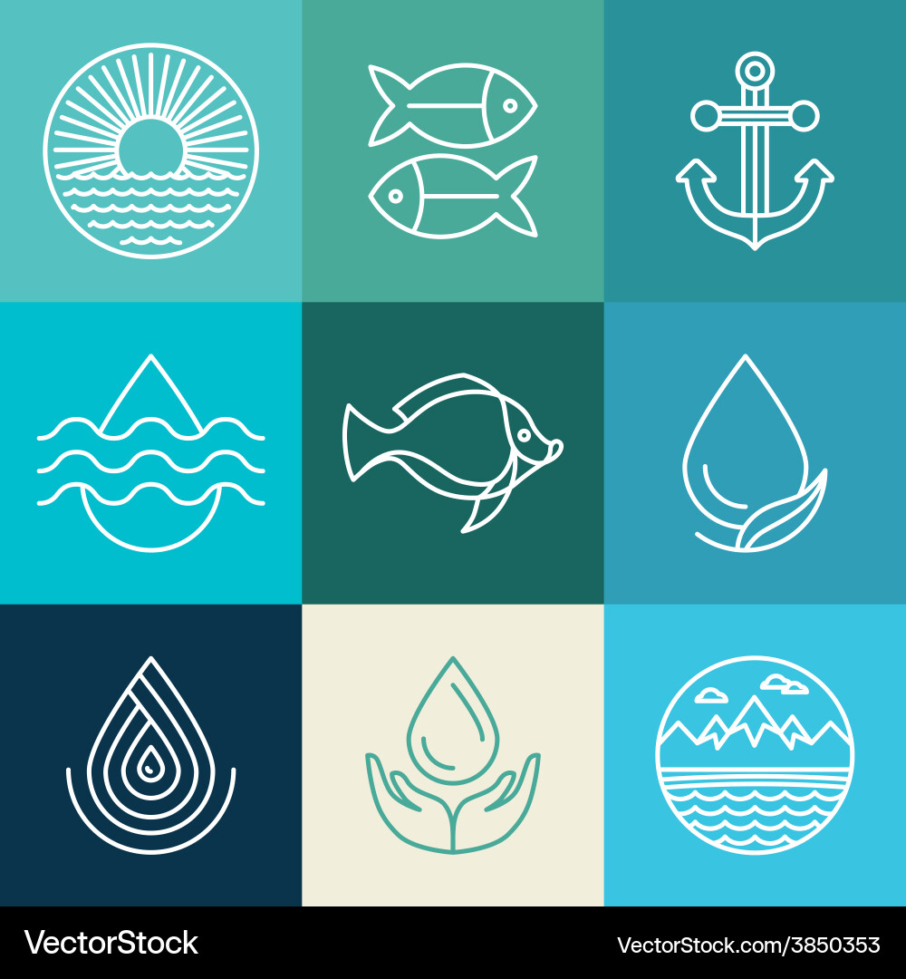 Water line icons and logos Royalty Free Vector Image