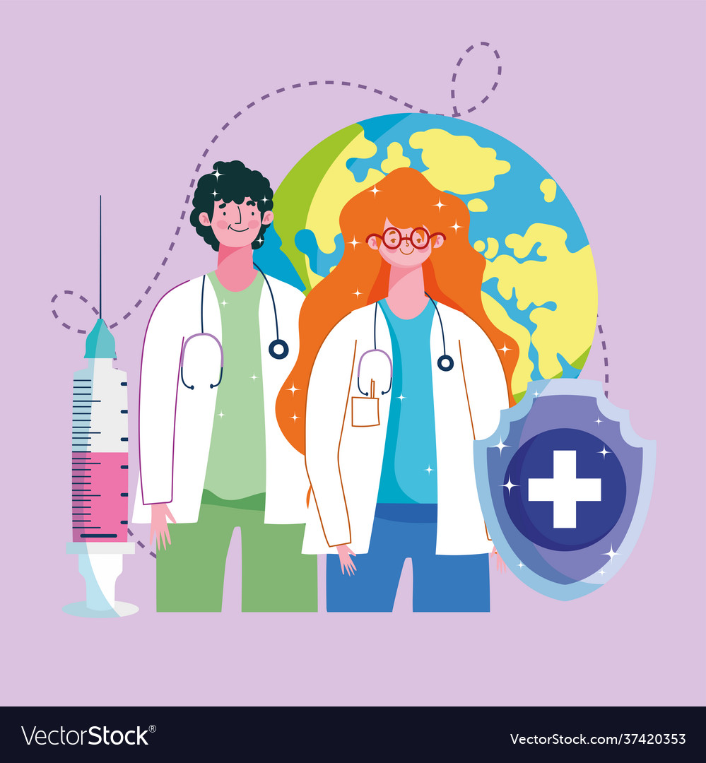 World doctors vaccination Royalty Free Vector Image