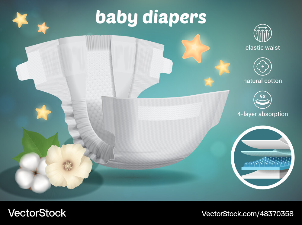 Baby diapers advertisement poster Royalty Free Vector Image