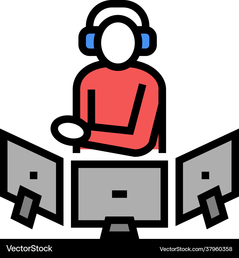 Dispatcher controlling flight way color icon Vector Image