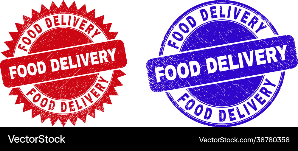 Food delivery rounded and rosette watermarks Vector Image