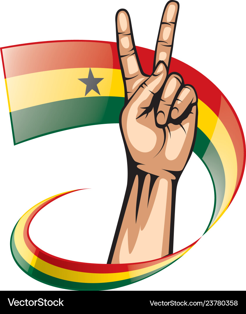 Ghana flag and hand on white background Royalty Free Vector