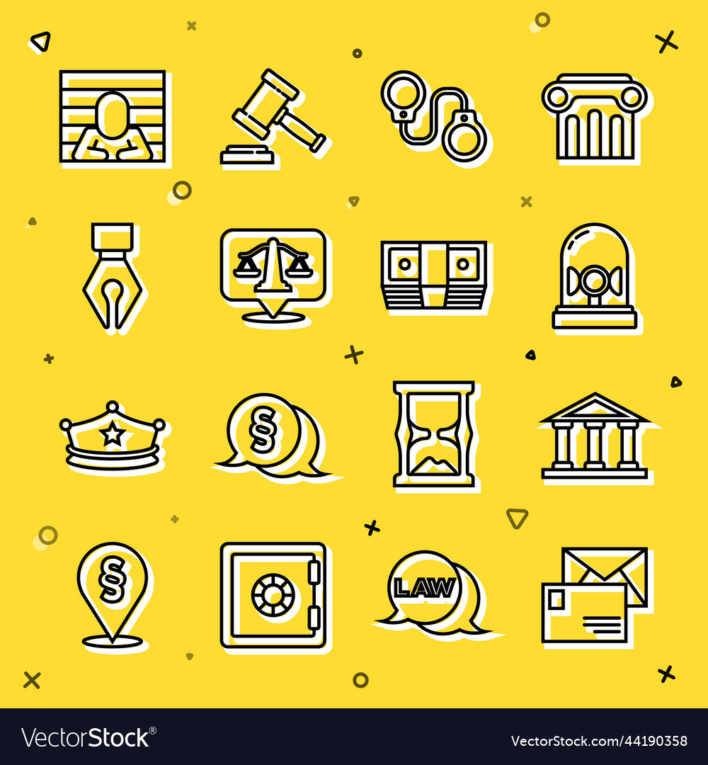 Set line envelope courthouse building flasher Vector Image Set line envelope courthouse building flasher Vector Image