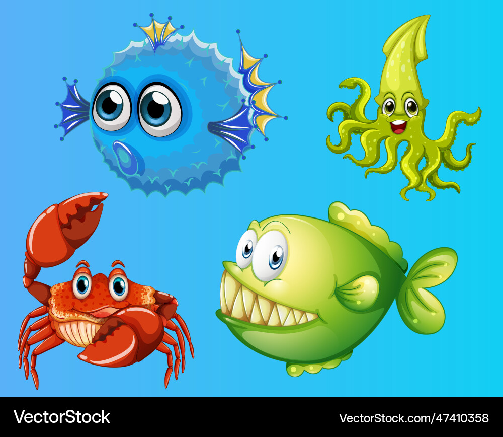 Set of sea creatures on gradient background Vector Image
