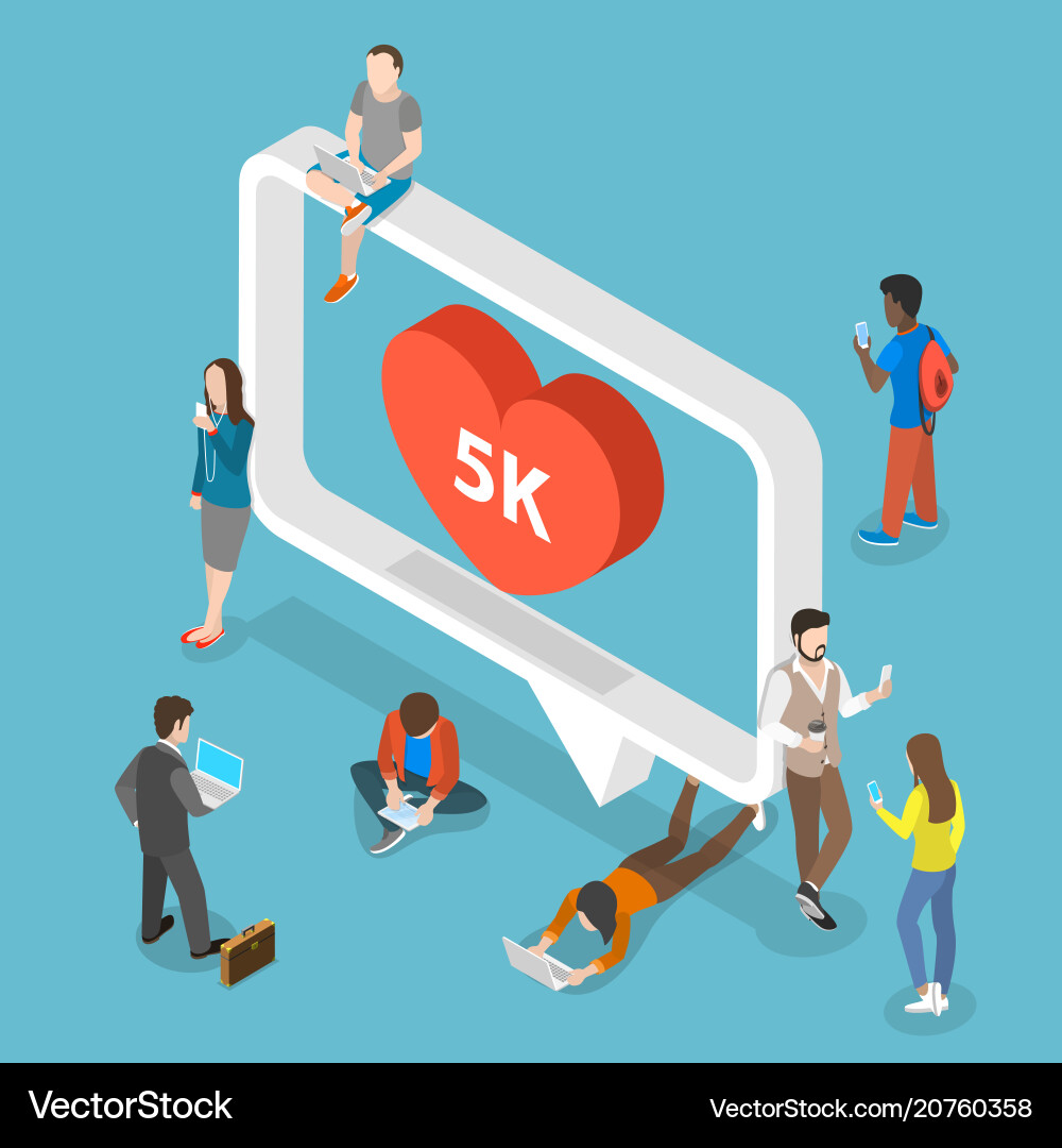 Social media flat isometric concept Royalty Free Vector