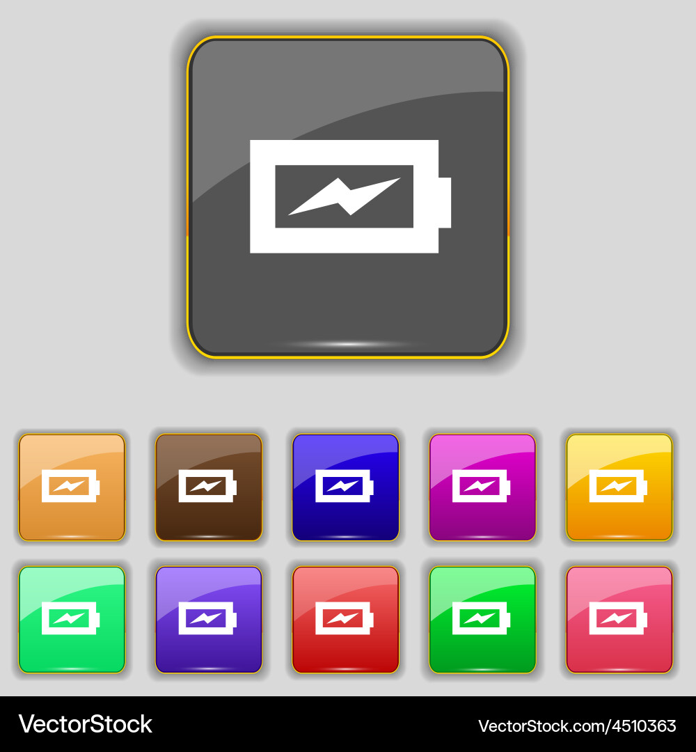 Battery charging icon sign set with eleven colored