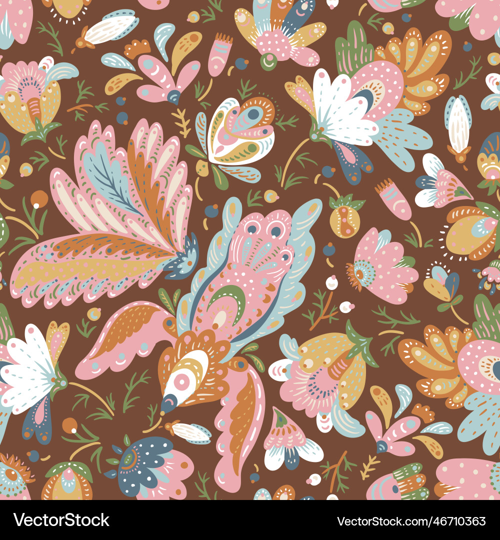 Boho fantasy flowers seamless pattern folk floral Vector Image