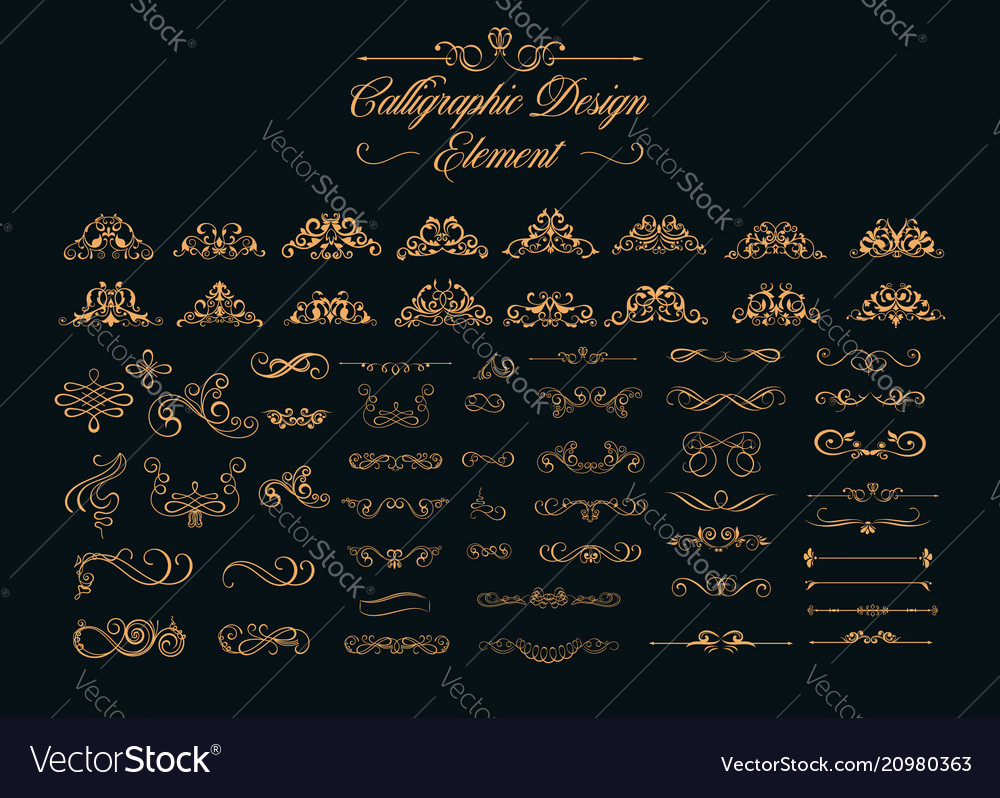 Calligraphic design elements set Royalty Free Vector Image