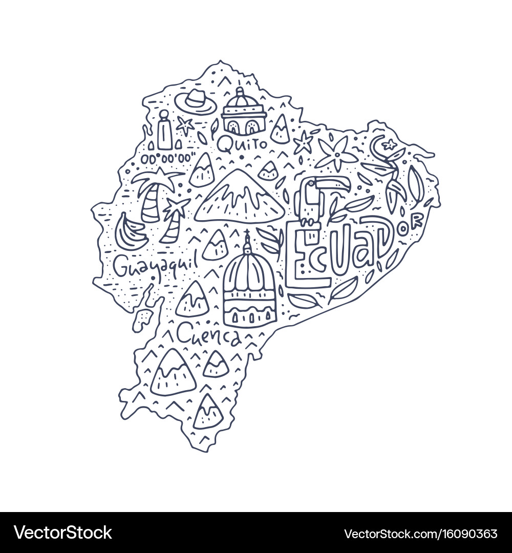 Cartoon map of ecuador Royalty Free Vector Image
