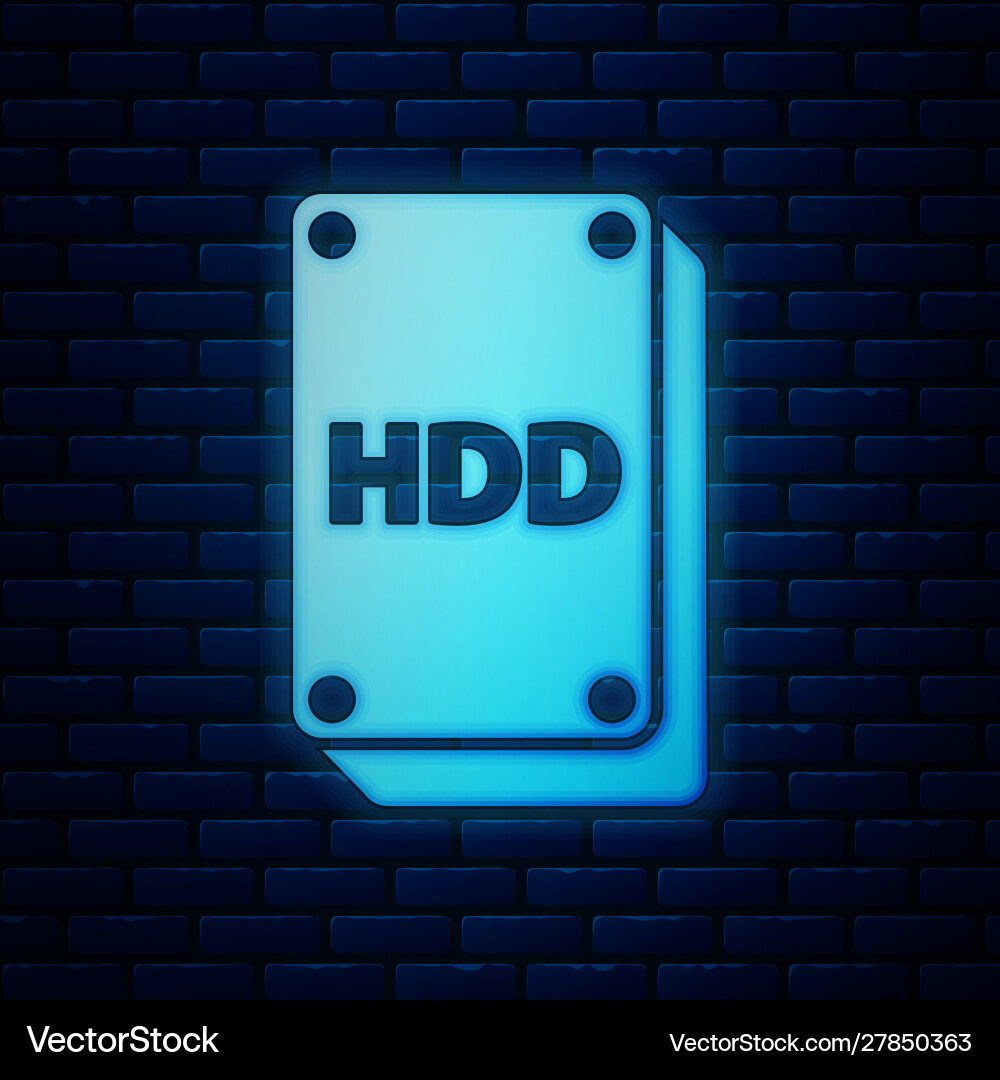 Glowing neon hard disk drive hdd icon isolated Vector Image
