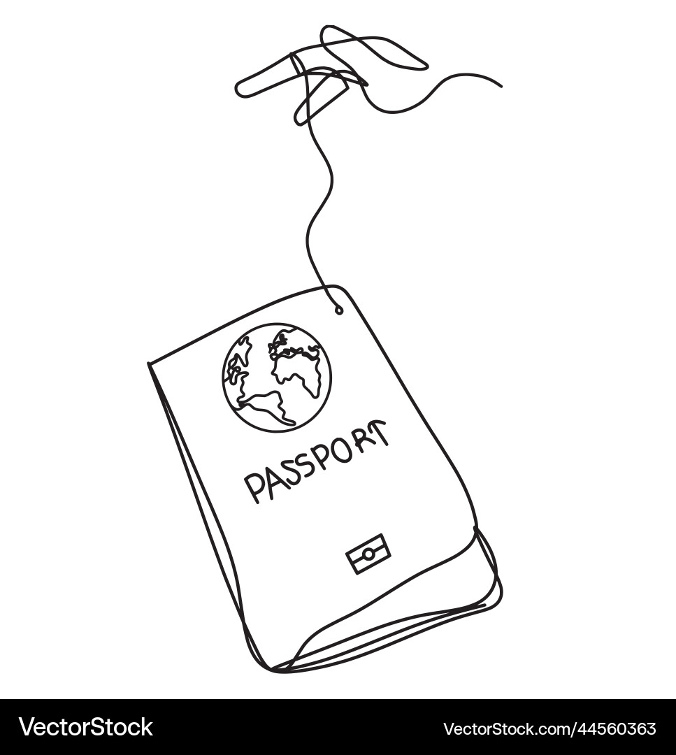 Passport with hand as line drawing on white Vector Image